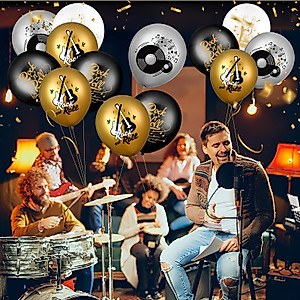 50Pcs Rock and Roll Music Balloons Black Gold Hip Hop Party Decorations Balloons Retro Guitar Music Themed Latex Balloon for Men Women Rock 80's 90's Birthday Rock Star Disco Party Supplies
