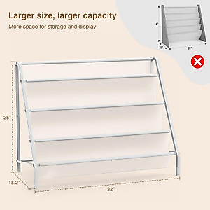 High-Transparent 4 Tier Kids Bookshelf, Sturdy Metal Large Size Book Rack Storage for Kids - Toddler Book Shelf Display for Nurasery, Playroom or Kids Room, Deep Size Bookshelf Hold More Books