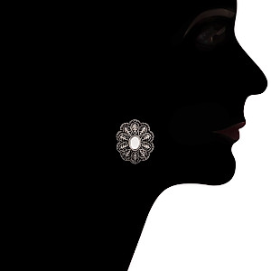 I Jewels Antique Silver Oxidized Ethnic Indian Traditional Bollywood Afghani Choker Necklace Jewellery Set for Women (MC069)