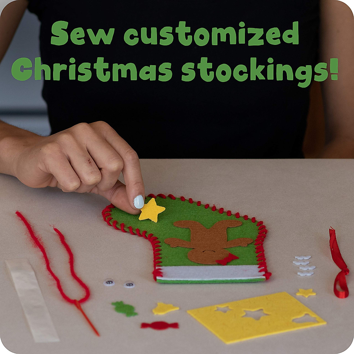 READY 2 LEARN Christmas Crafts - Create Your Own Christmas Stockings - Set of 4 - Christmas Decorations for Home - All Materials Included
