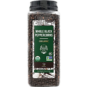 Soeos Organic Black Peppercorns, 18oz (Pack of 1), Non-GMO, Kosher, Packed to Keep Peppers Fresh, Peppercorn for Grinder Refill, Whole Peppercorns