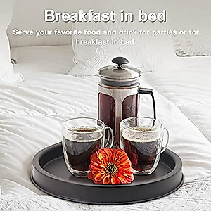 HUANGXIN 11.5'' Round Serving Tray Black Decorative Holder Iron Farmhouse Trays Home Decor Table Centerpiece for Coffee Kitchen Dining Room Indoor Outdoor Rustic Platter