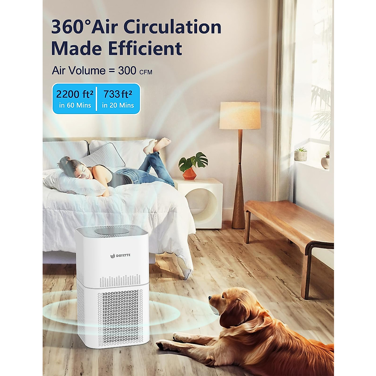 Dayette Air Purifiers for Pets Large Room Up to 2200 Ft² with Air Quality Monitor,Auto Mode and Sleep Mode, HEPA Filter Captures Pet Allergies, Smoke, Dust, Pollen, AP301 Pet