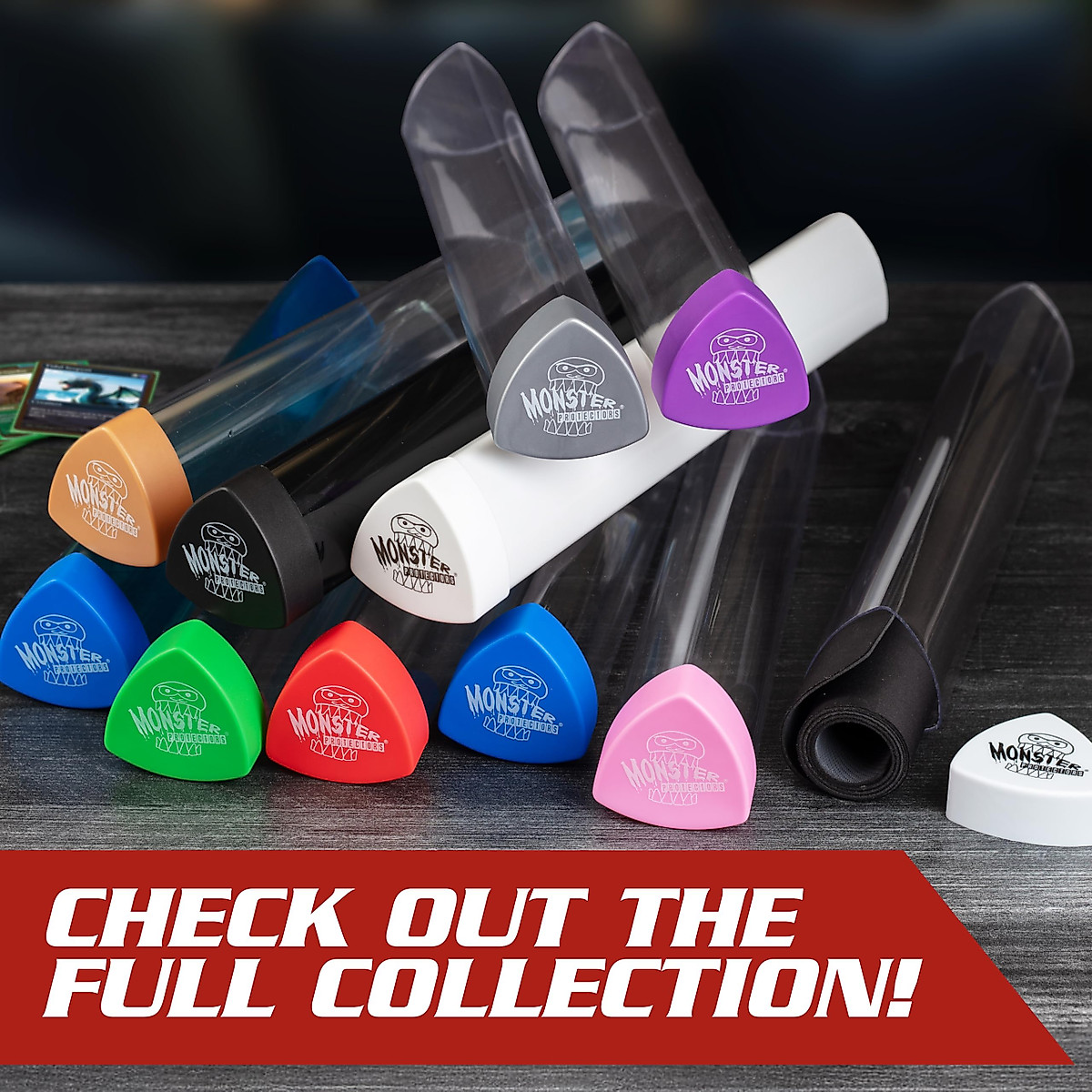 Playmat Tube - Monster Protectors Prism-Shaped Play Mat Tube (Blue Translucent) - Won't Roll, Easy in and Out Design (2 Pack)