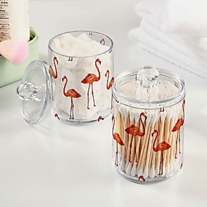 Kigai 2 Pack Apothecary Jars Flamingo Bird Crane Qtip Holder Organizer Clear Airtight Container for Cotton Swabs Food Storage 14oz Plastic Jars with Lids