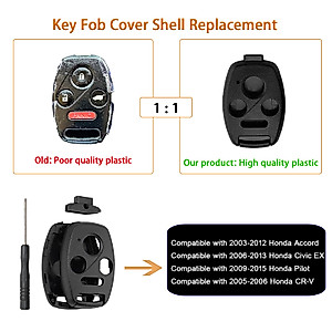 EKALA 2Pcs for Honda Key Shell Replacement with Silicone Key Fob Cover Case Keychain 4 Button Compatible with Honda 2003-2012 Accord / 2006-2013 Civic EX / 2005-2006 CR-V / 2009-2015 Pilot (KG-Hod-4R)