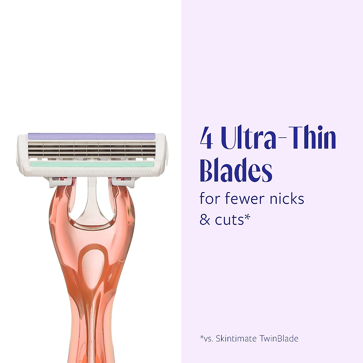 Skintimate Warm Vanilla Sugar Disposable Razor for Women, Gently Exfoliates, Four Blades are Designed to Prevent Nicks and Cuts, 3 Count (Pack of 1)