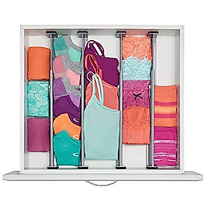 mDesign Expandable Dresser Drawer Divider with Foam Ends, Drawer Divider Locks in Place, Separators for Clothing and Accessories in Closet or Dresser Drawer, Ligne Collection, 8 Pack, Gray/Black