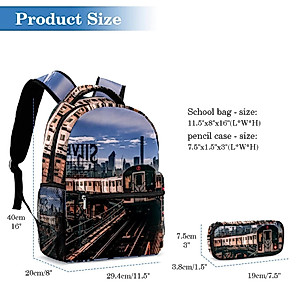 TBOUOBT Travel Backpack Set Lightweight Laptop Casual Backpack for Women Men, New York Train