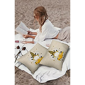 Yellow Honey Summer Bee Dwarf Spring Flower Outdoor Pillow Cover 12x20 Inch Cushion Sham Case, Waterproof Decorative Lumbar Throw Pillowcase for Outside Garden Patio Porch Couch Chair Tent