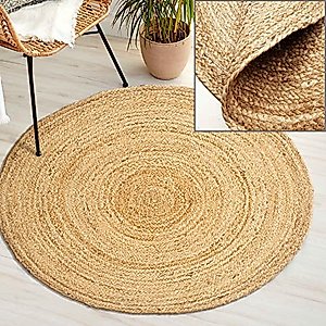 Goroly Home Natural Hand Woven Jute Braided Rug, Decorative Round Braided Reversible Durable Sustainable Jute Round Rug Pad, Shag Rugs for Bedroom, Floor Rug, Kitchen Rug - 48 Inch Round - Natural