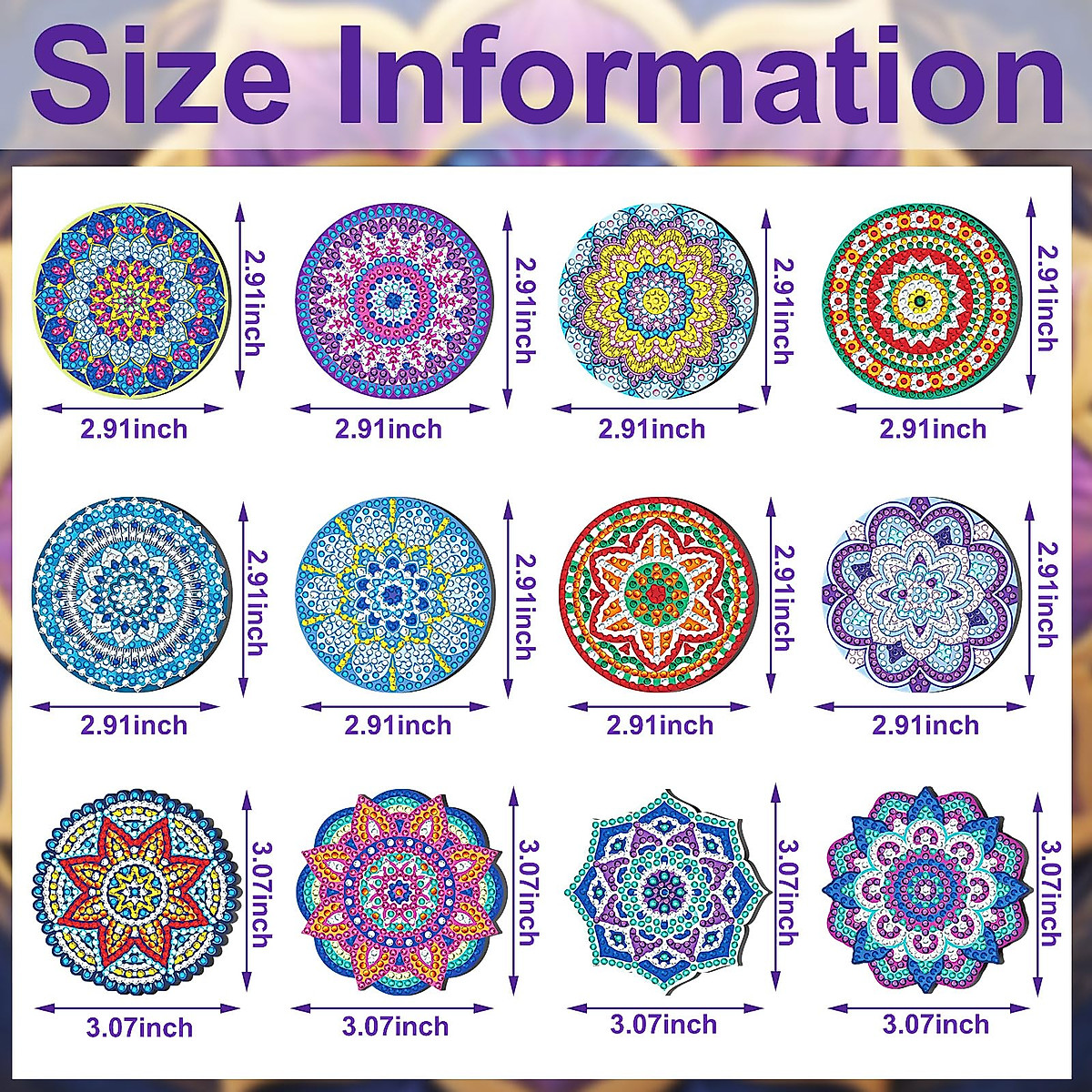 Zonon 12 Pcs Refrigerator Diamond Art Magnets - Easy DIY Kits for Adults - Classic Mandala Home Decors