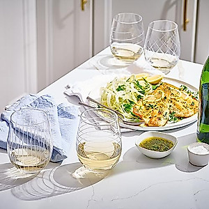 Set of 4 Etched Stemless Wine Glasses - Wine Tumbler Drinking Glass Cups - Kitchen Water Glasses Gift Cup Sets - Lowball Cocktail Glasses for Wedding Anniversary Drink