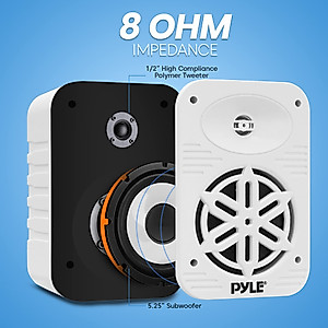 PyleUsa Indoor Outdoor Speakers Pair-500 Watt Dual Waterproof 5.25” 2-Way Full Range Speaker System w/ 1/2”High Compliance Polymer Tweeter - in-Home, Boat, Marine,Deck,Patio,Poolside (White) PDWR55WT