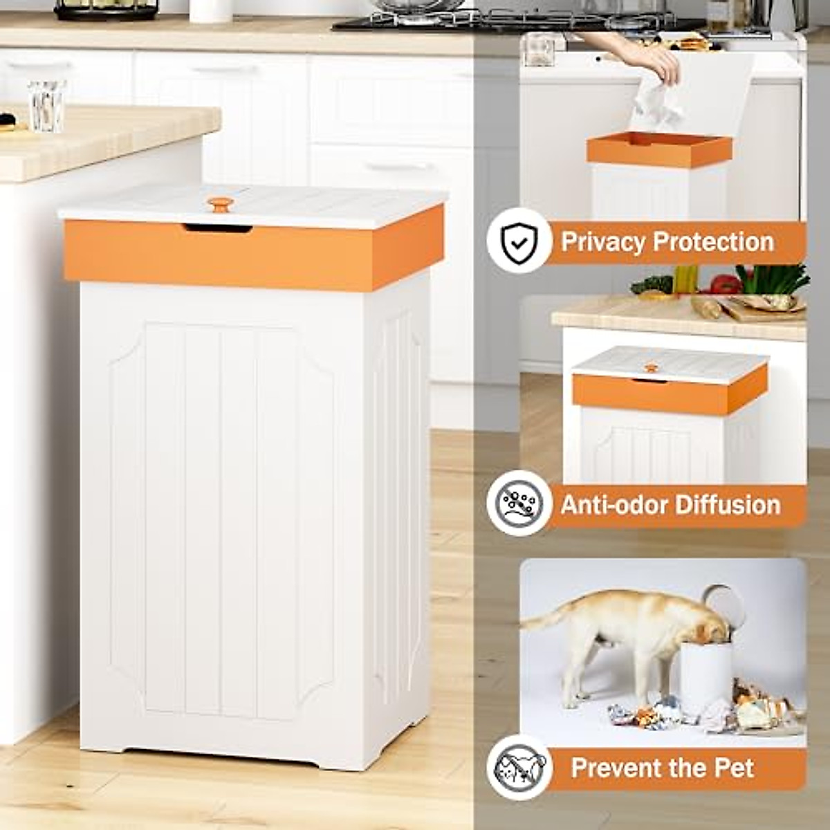 JEROAL Wood Kitchen Trash Can, Trash Can Cabinet, 23 Gallon Large Kitchen Garbage Cabinet with Lid, Dog Proof Trash Can, Recycle Trash Bin for Kitchen, Bathroom Home and Outdoor, White