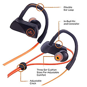 Eco Survivor IPX4 Sweat Resistant Earbuds with Mic, in-Line Controller, Flexible Ear Loops, 3 Silicone Gel Cushions, Premium Sound Quality, Great in-Ear Headphones, Outdoors, 43682