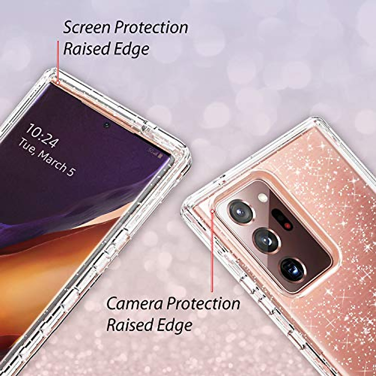 Coolwee Crystal Glitter Full Protective Case for Galaxy Note 20 Ultra 5G Heavy Duty Hybrid 3 in 1 Rugged Shockproof Women Girl Transparent for Samsung Galaxy Note 20 Ultra Shiny Clear Bling Sparkle