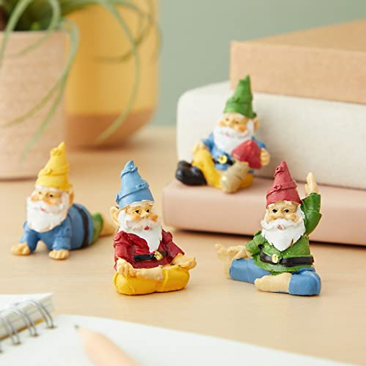 Juvale 4 Pieces Mini Garden Gnomes, Outdoor Fairy Miniature Statue Accessories Set, Decorations in Funny Poses, Yard Ornaments for Yoga Gifts, Garden, Plant Pots Decor