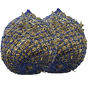 Majestic Ally 2 Pcs 1.25”x1.25” Holes Ultra Slow Feed 36” Very Sturdy Hay Net with Bottom Ring for Horses, Goat, Travel Feeder for Trailer and Stall, Reduces Waste (Royal Blue)