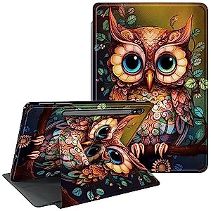 CGFGHHUY Case for Galaxy Tab S8 Plus/S7 FE 12.4 inch Tablet 360 Degree Rotating Stand Smart Cover with Auto Wake Sleep Case for Samsung Galaxy Tab S8+ 2022/S7 FE 2021 - Owl in The Tree