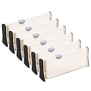 Assacalynn 6-Pack Adjustable Drawer Dividers Organizer Separators - Good Grips Dresser Organizer - for Bedroom, Bathroom, Closet, Baby Drawer, Desk