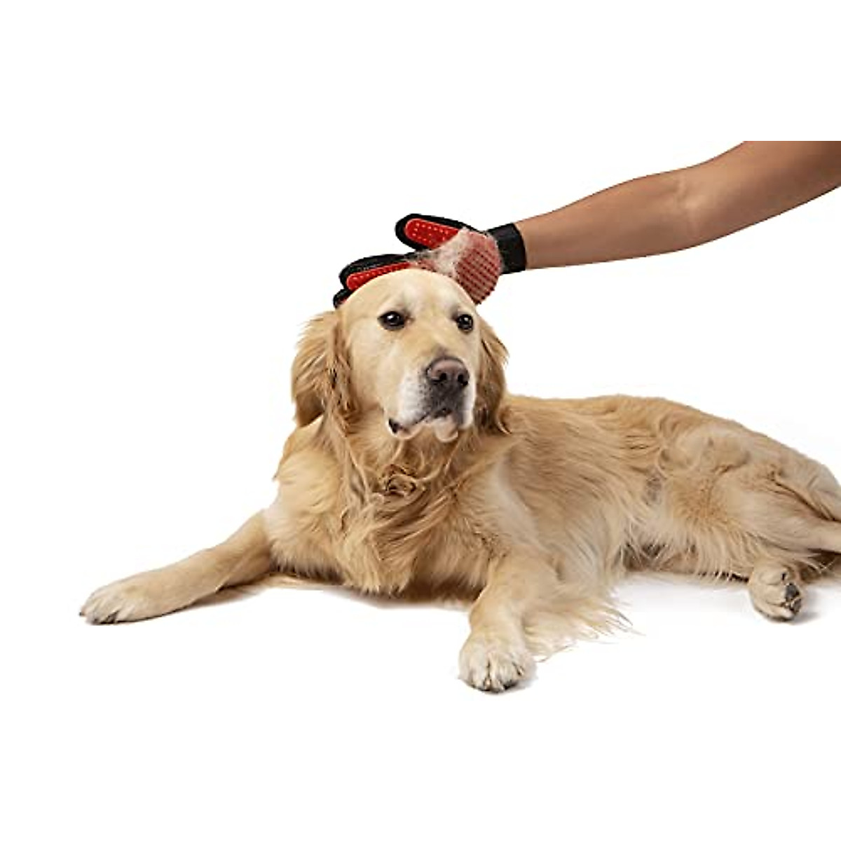 Furever Loyal Pet Grooming Gloves - Ultimate Brushing Tools for Cats & Dogs - Better for Hair Removal & Deshedding Than Brushes - The Original Five Finger Glove for Short & Long Fur (1 Pair, Red)