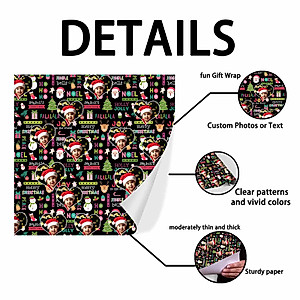 Jaydouble Custom Christmas Wrapping Paper Rolls for Adult Kids Customized Gift Wrap Paper for Boys Girls Personalized Photo Wrapping Paper for Son Daughter Black Wrapping Paper 58"x 23"
