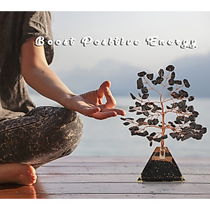 FASHIONZAADI Chakra Tree Reiki Healing Orgone Pyramid Base Bonsai Trees Good Luck Statue Crystal Feng Shui Decor Figurine Vastu Correction Reikis Stones (Black Tourmaline)