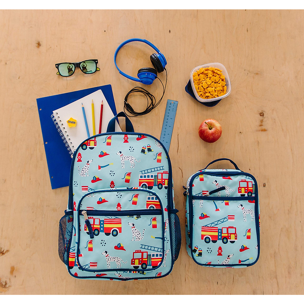 Wildkin Day2Day Kids Backpack Bundle with Lunch Box Bag (Firefighters)