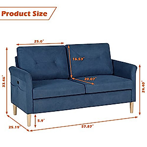 AILEEKISS 58" Fabric Loveseat Sofa with 2 USB Charging Ports Love Seat Sofas Couches for Living Room, Bedroom, Office, Small Spaces, Easy Assembly (Navy(2-Seat))