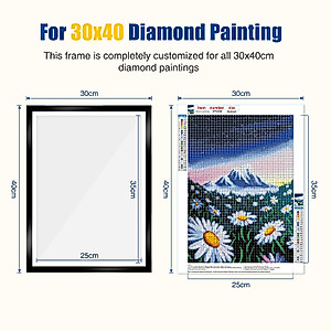 RICUVED Diamond Art Frames, 2 Pack Frames for Diamond Art Pictures 30x40cm Canvas Size, Magnetic Diamond Art Frames Self-Adhesive Frames for Wall Window Door with 6 Hook Pads, Black