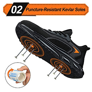 Steel Toe Shoes for Men Comfortable Lightweight Indestructible Work Sneakers for Men Puncture Proof Slip On Safety Shoes for Industrial,Coustruction Black