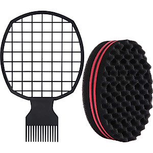 2 Pieces Afro Twist Hair Comb with Twist Wave Barber Tool Twist Brush Curl Comb Twist Hair Sponge Twist Wave Curl Brush Comb Twist Hair Coils Comb for Natural Hair (Black)