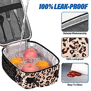 Macadamla Weinas Small Lunch Box for Women/Men,Insulated Lunch Bag Mini Cooler Bag for Adult,Portable Leakproof Lunchbox Lunch Bag Food Containers for Work Office Picnic Beach Leopard