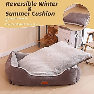 HOOPET Dog Bed for Small Dog Sofa Bed for Indoor Cats Sofa with Reversible Cushion Tear Resistant Small Dog Bed Washable with Removable Cover Puppy Bed for Small Dogs, 25.6"x 19.7", Brown