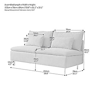 JULYFOX Emerald Green Loveseat Sofa Armless, 60 in Overstuffed Mid Century Modern Fabric Couch Pillow Back 700 lbs Heavy Duty for Small Spaces