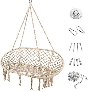 SereneLifeHome Hanging Rope Double Swing Chair, Hanging Hammock Bench, Macrame Hanging Chair, 530 lbs Capacity, Durable, Cotton Woven Swing Chair, Indoor & Outdoor (White)
