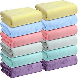 Mixweer 12 Pack Microfiber Bath Towel Set 27 x 54 in 390 GSM Highly Absorbent Coral Velvet Towels Soft Bathroom Towel Quick Drying Lightweight Towel for Hotel, Gym, Yoga, Beach, SPA (Vivid Colors)