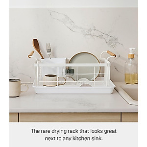 Yamazaki Home Sink Removeable Drainer Tray, Kitchen Drying Organizer Holder, One Size, White Steel + Wood | Dish Rack