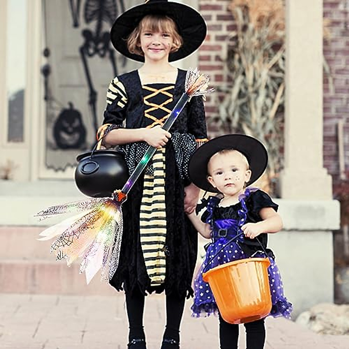 Halloween Witch Broom, 25 in LED Light Decorated Broomstick Witch Sweeper, Kids Cosplay Wicked Broomstick Props (Purple)
