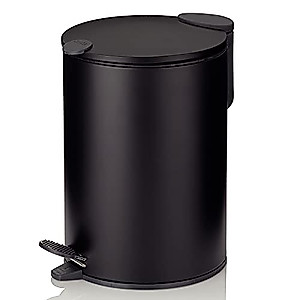 Kela Bathroom Trash Can with Soft Close, Step-On Lid, Black, 0.8 Gallons, 9 inches Tall, Small Waste