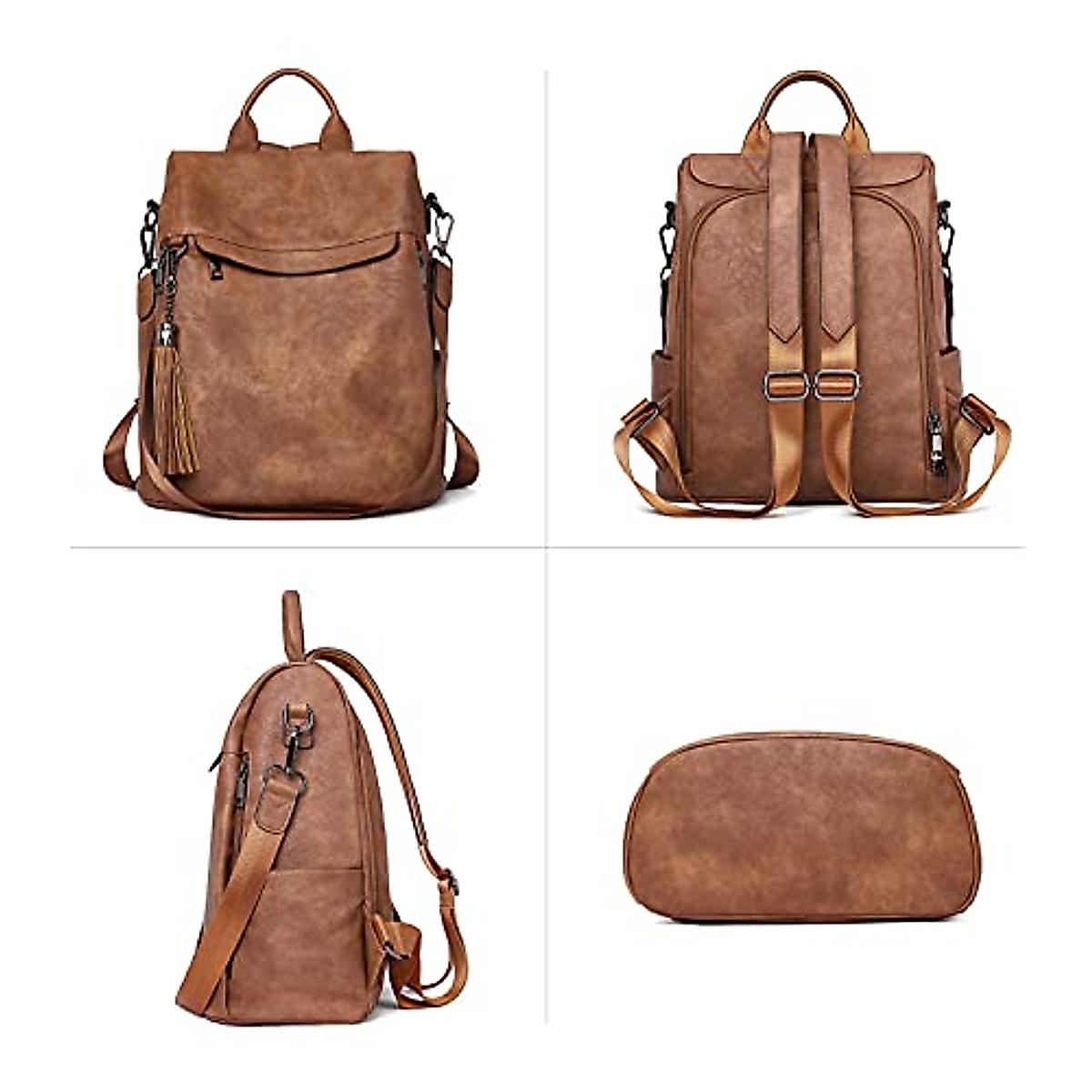 BROMEN Backpack Purse for Women Leather Anti-theft Travel Backpack Fashion Shoulder Bag Retro Brown