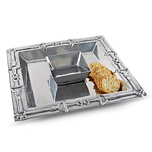 Arthur Court Equestrian Chip and Dip Platter in Bit Pattern with Removable Bowl - Sand Casted in Aluminum with Artisan Quality Hand Polished Designer Tarnish-Free Horse Décor 15 inch Square