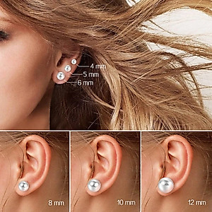 Charisma 4-12mm Composite Round Ball Pearls Stud Hypoallergenic 12 Pairs Mixed Sizes Imitation Pearl Stainless Steel Earrings Set for Girls Women
