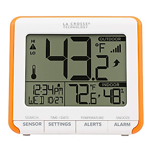 La Crosse Technology 308-179OR Wireless Temperature Humidity Station with Trends & Alerts, Orange/White