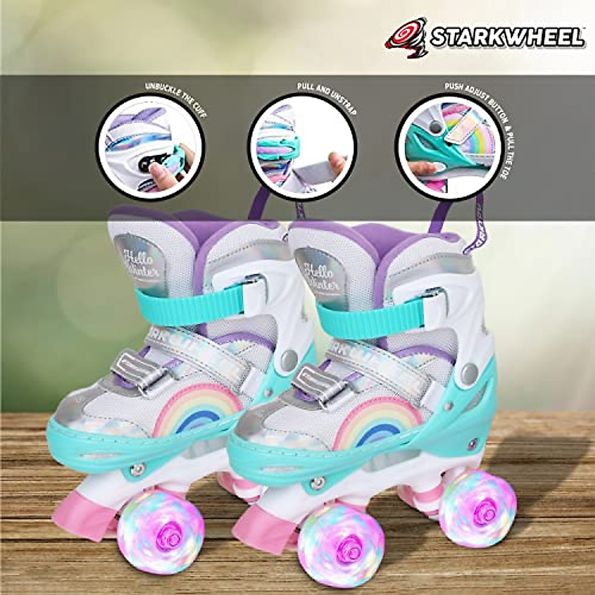 STARKWHEEL Roller Skate Shoes for Kids - Adjustable Girl Rollerskates, EU Sizes 37-39 - Light Up Wheels Skates - Best Birthday Gifts for Girls and Boys Ages 3 4 5 6-12 Year Old