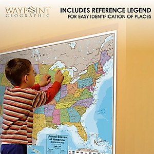 Waypoint Geographic Blue Ocean Series USA Wall Map, Laminated World Map Poster, Educational Wall Art For Home, Classroom, or Office, Unique Gifts, 48” x 38”