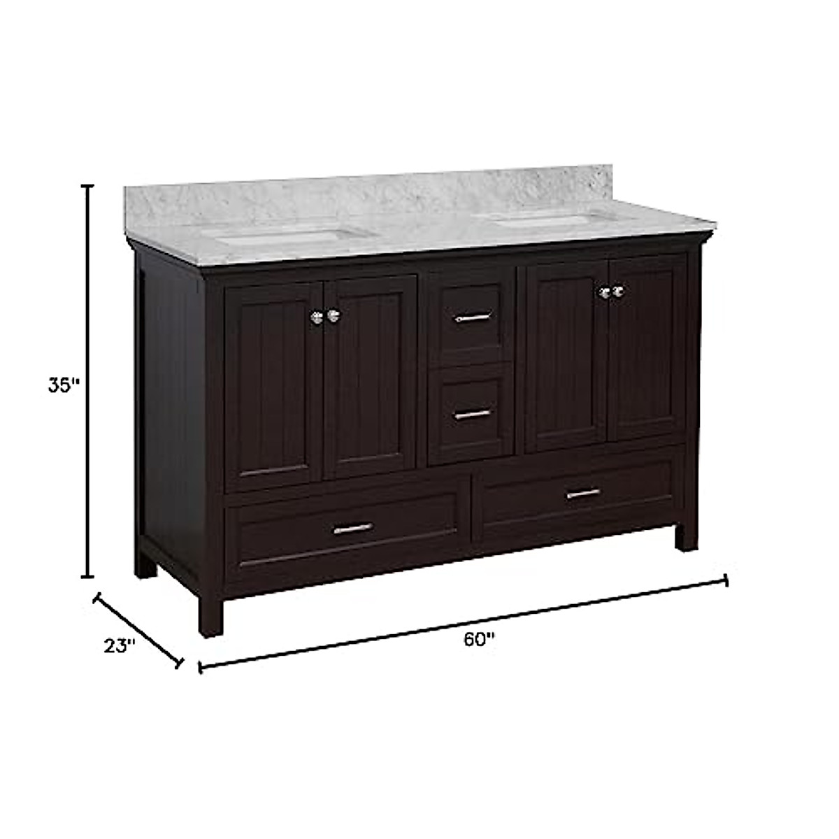 Kitchen Bath Collection Paige 60-inch Double Bathroom Vanity (Carrara/Chocolate): Includes Chocolate Cabinet with Authentic Italian Carrara Marble Countertop and White Ceramic Sinks