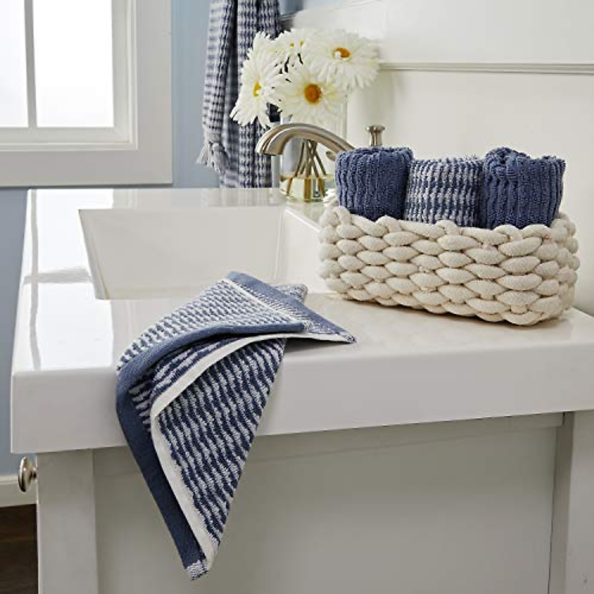 SKL Home Longborough 100% Turkish Cotton Washcloth Set, 12x12, Denim Blue 4 Pack