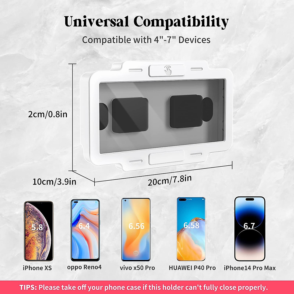 Shower Phone Holder Waterproof 480°Rotation Shower Phone Case Bathroom Wall Mount Phone Holder Adhesive Phone Mount for Shower Wall Mirror Kitchen for iPhone 14 13 12 Pro Max XS XR All 4" - 7" Devices
